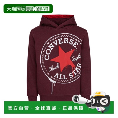 自营Boys Converse Spray Hoodie Red Graphic Print Cotton Long