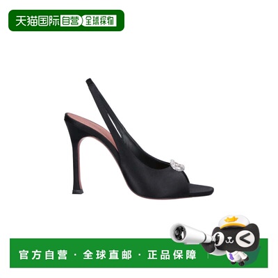 自营amina muaddi黑色迷你Camelia丝缎露背凉鞋-黑色 美国奥莱直