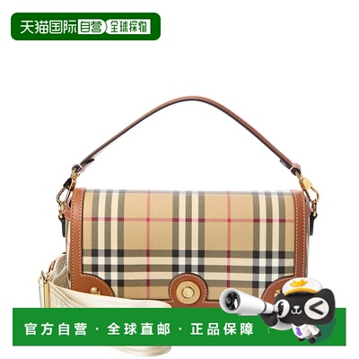 自营Burberry Check电子帆布和皮革肩包-棕色 美国奥莱直发单肩包