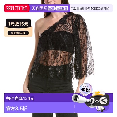 自营L'AGENCE Vianna One Shoulder Lace Top - black 美国奥莱
