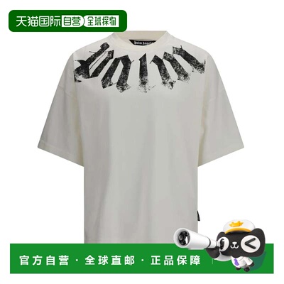 自营palm angels米白色大领徽标t恤，搭配做旧细节-白色 美国奥莱
