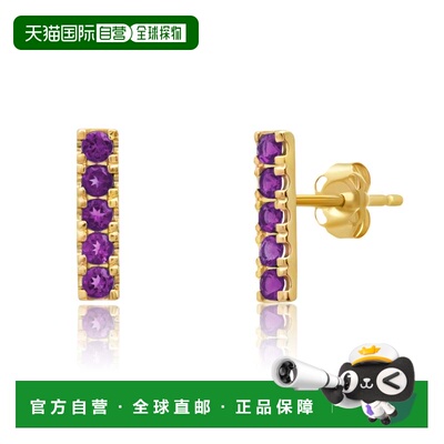 自营max + stone14k黄金小2mm宝石酒吧耳钉与推背-紫水晶 美国奥