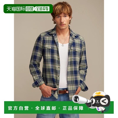 自营lucky brandLucky品牌男士长袖靛蓝格子Mesa西式衬衫-亮绿色
