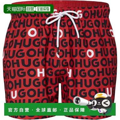 自营 hugo bossHugo 男式 Tortuga 泳裤，黑色/红色/白色 - 黑色/