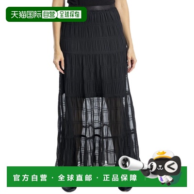 自营Max Studio Smocked Georgette Maxi Skirt - black 美国奥莱