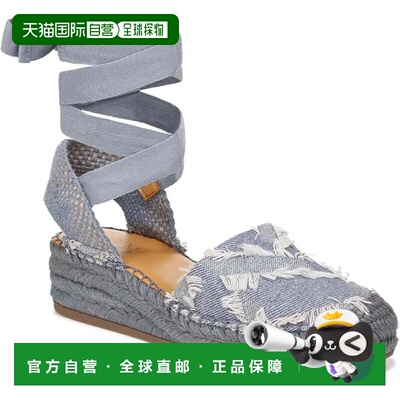 自营Franco Sarto Britney凉鞋女式蓝色环绕脚踝帆布RHS8347-蓝色