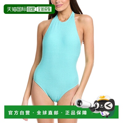 自营 Milly Jackie 褶饰挂脖式连体衣 - 蓝色 美国奥莱直发泳衣