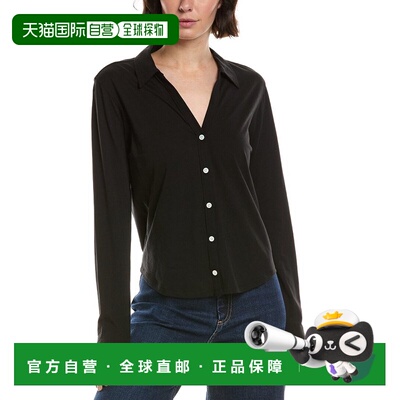 自营Lilla P Split Collar Button Down Shirt - black 美国奥莱