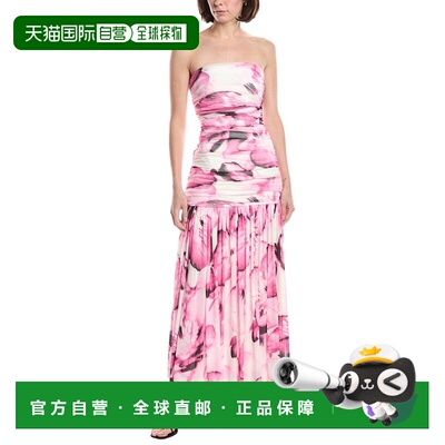 自营Kenneth Cole无肩带印花网眼长裙-粉红色 美国奥莱直发