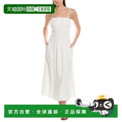 自营Onia Smocked Linen-Blend Midi Dress - white 美国奥莱直发