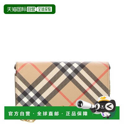 自营DNU INV Burberry格子电子帆布和皮革钱包链-棕色 美国奥莱