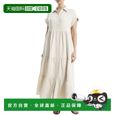 自营Max Studio Button-Front Tiered Maxi Shirt Dress - beige