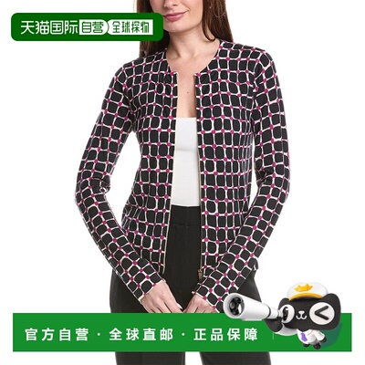 自营St. John Printed Wool-Blend Cardigan - black 美国奥莱直