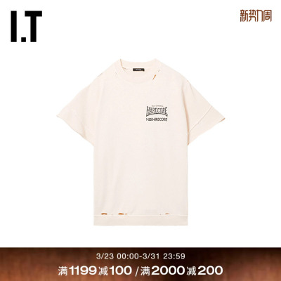 IT WILLY CHAVARRIA男装破洞短袖T恤新款个性酷感宽松半袖187065M