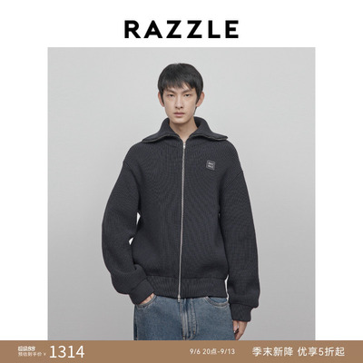 RAZZLE地素奥莱男装黑色2025春季高领拉链开衫