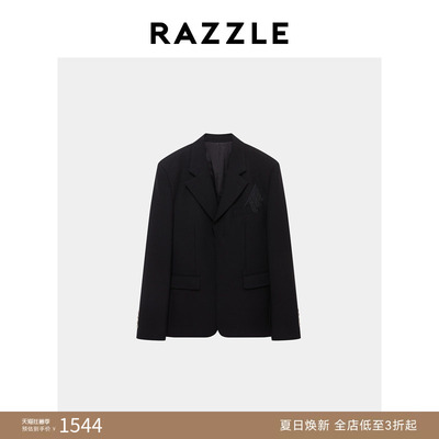 RAZZLE 地素奥莱男装黑色西装春季重工绣标西装