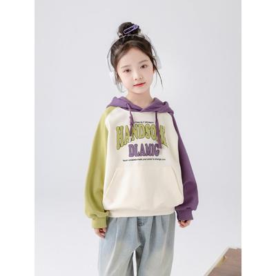 女孩的2025春秋季新时尚Raglan袖子连帽运动衫儿童的中，大儿童的