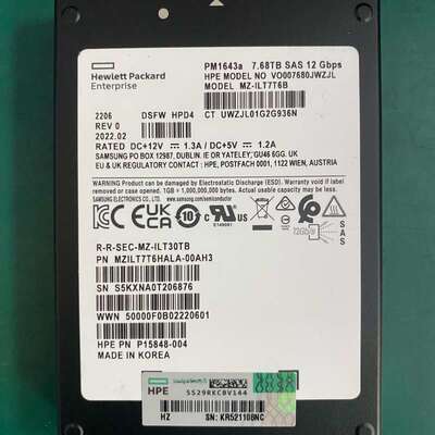 咨询~出HPE PM1643a 7.68TB sas 企业级固态硬