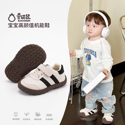 Ginuorat奇诺鼠春秋新复古风男宝宝德训鞋简约时尚女童软底学步鞋