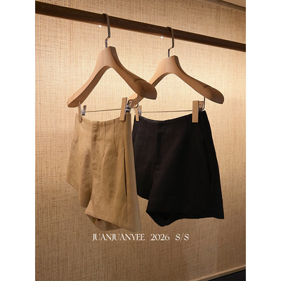 juanjuanyee【新贵姐姐】天丝亚麻A字中低腰短裤显腿长宽松休闲裤