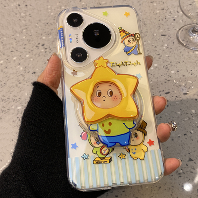 趣味可爱闹钟头套星星人适用华为pura80pro手机壳mate60pro保护套pura70防摔mate70pro磁吸支架pro手机套新款