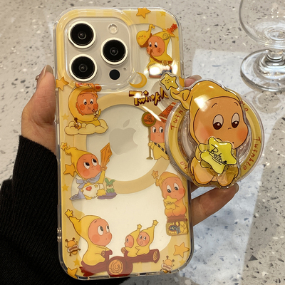 趣味可爱跷跷板星星人磁吸适用于iphone17pro手机壳苹果16保护套14旋转支架13防摔新款15promax高级max手机套