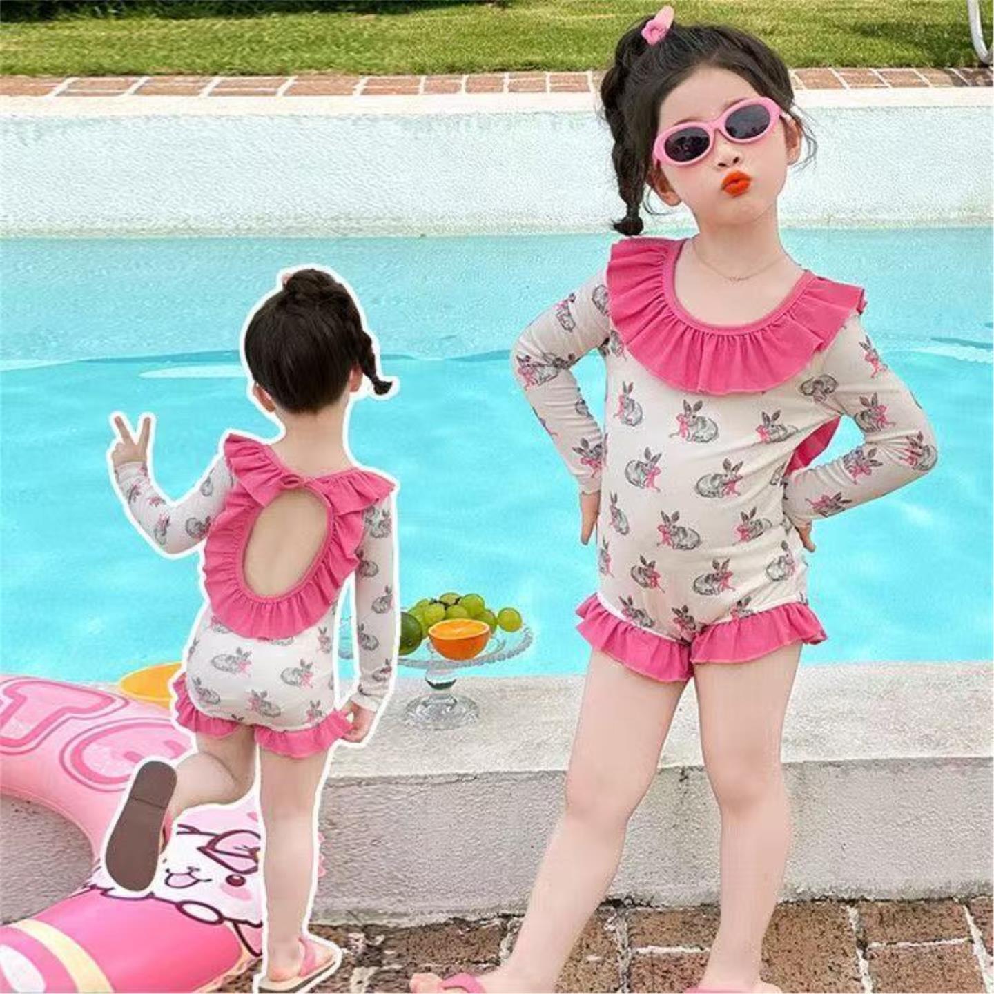 儿童连体泳衣2026夏季新款游泳衣ins洋气女童长袖防晒小女孩泳装