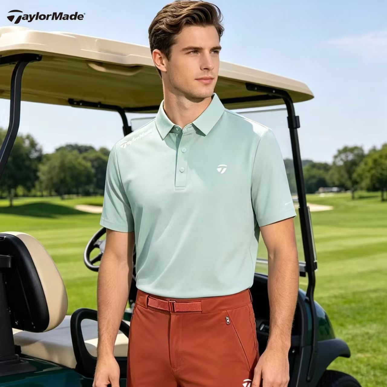 TaylorMade泰勒梅夏季高尔夫立领拉链短袖无痕速干运动休闲T恤男