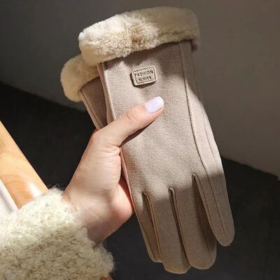 1 Pair of Anti Suede Plush Edge Gloves for Autumn and Winter