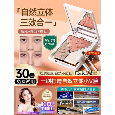 时光日记高光修容一体盘哑光正品细闪提亮鼻影阴影腮红三合一