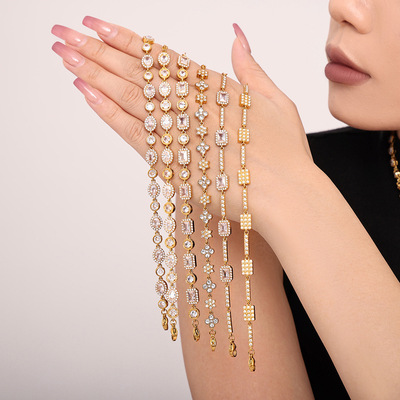 钛钢几何超闪锆石高端气质手链高版质感手工镶嵌奢华个性首饰组合