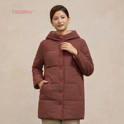 泰格女装旗下品牌桑迪冬装棉质中长款棉服中年大码女装保暖小棉袄
