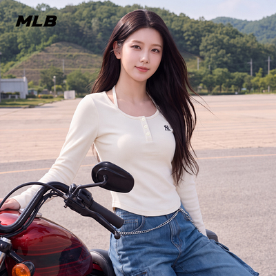 MLB女款修身挂脖亨利领长袖T恤