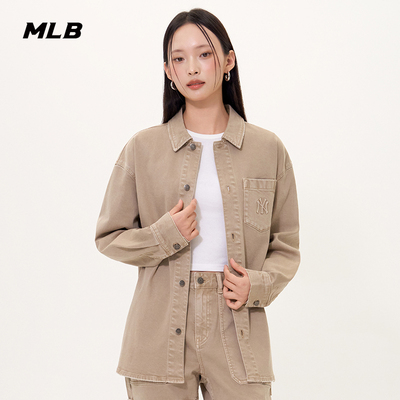 MLB官方 男女情侣时尚百搭复古风后背图案牛仔衬衫春夏DRV02