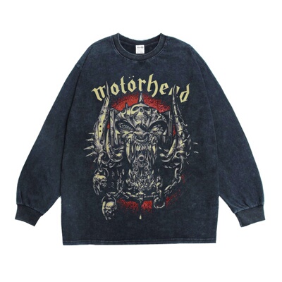 直喷重金属摇滚新浪潮Motorhead摩托头乐队印花长袖T恤重磅纯棉