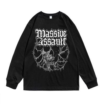 欧美重金属摇滚Massive Assault乐队个性印花长袖宽松男女同款T恤