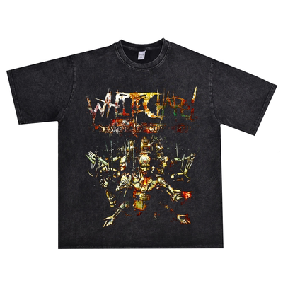 欧美白摇滚乐队重金属印花短袖