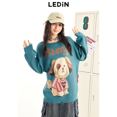 乐町可爱狗狗宽松套衫春季新款毛线衫C2EEE1117