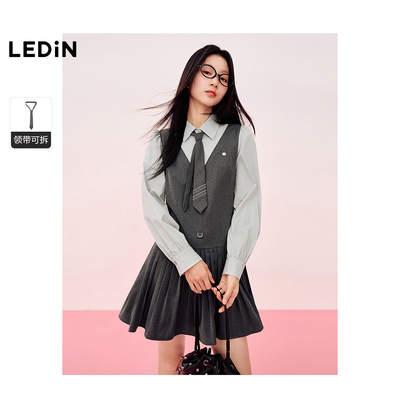 【商场同款】乐町学院风拼接连衣裙25春新款OL风长袖裙C2FAF1104