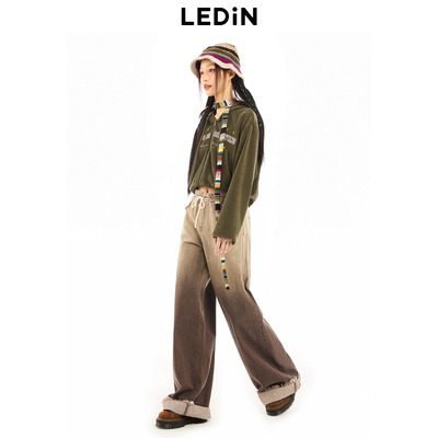 【清仓】乐町工装渐变牛仔宽松时尚阔腿裤女牛仔裤C2HAD4152