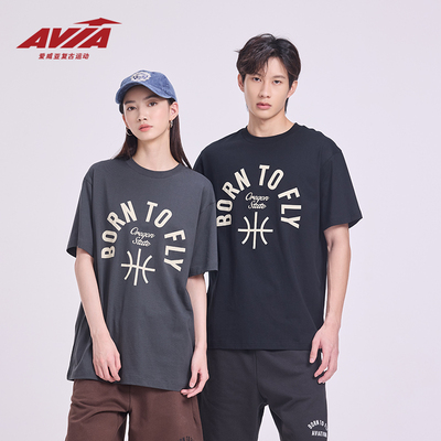 AVIA爱威亚复古百搭休闲T恤女2025夏季新款经典纯色圆领舒适上衣