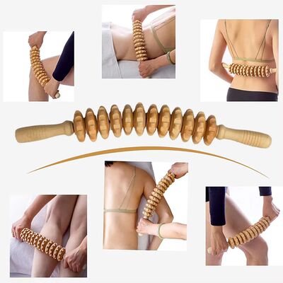 Body Fascia Massager Anti-slip Handle Wood Grooved Gear Arms