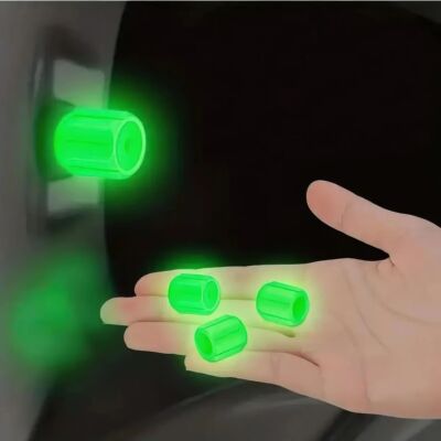 4 Green Valve Caps for Luminous Tires, Easy To Install, Firm