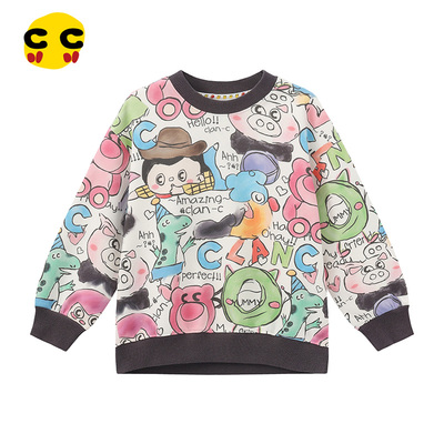 clanc潮牌童装26春季新品男童卡通可爱撞色圆领长袖百搭针织卫衣