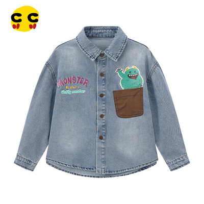 clanc潮牌童装26春季新品男童时尚翻领百搭舒适长袖开扣牛仔衬衫