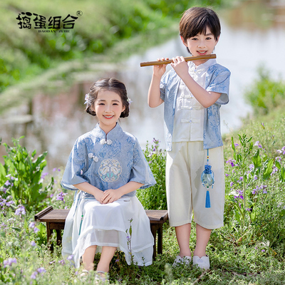 男童汉服夏装2026新款女童古风短袖国风唐装古装端午幼儿园演出服