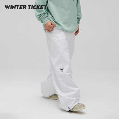 WINTER TICKET经典白色宽大嘻哈Oversize单双板自由式滑雪裤子
