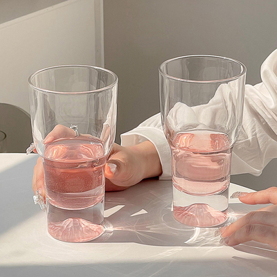 半刻小众设计粉色富士山杯玻璃杯