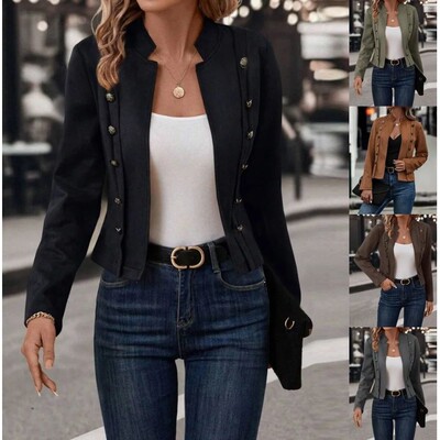 ?Womens Faux Suede Jacket Open Front Jacket Coat Double-Brea