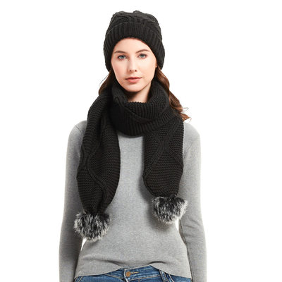 2024 Women Fashion Black Cold Proof Hat Scarf  Knitted Scarf